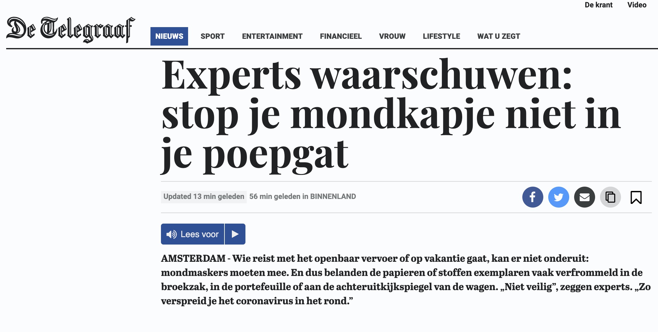 GeenStijl: Experts waarschuwen: stop je mondkapje niet in je poepgat